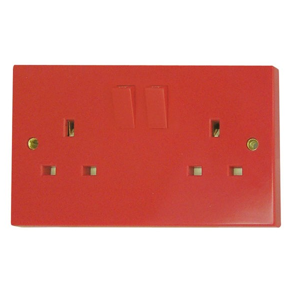 2 Gang 13A DP Switched Socket Outlet - Red (Fitted With Twin Earth ...