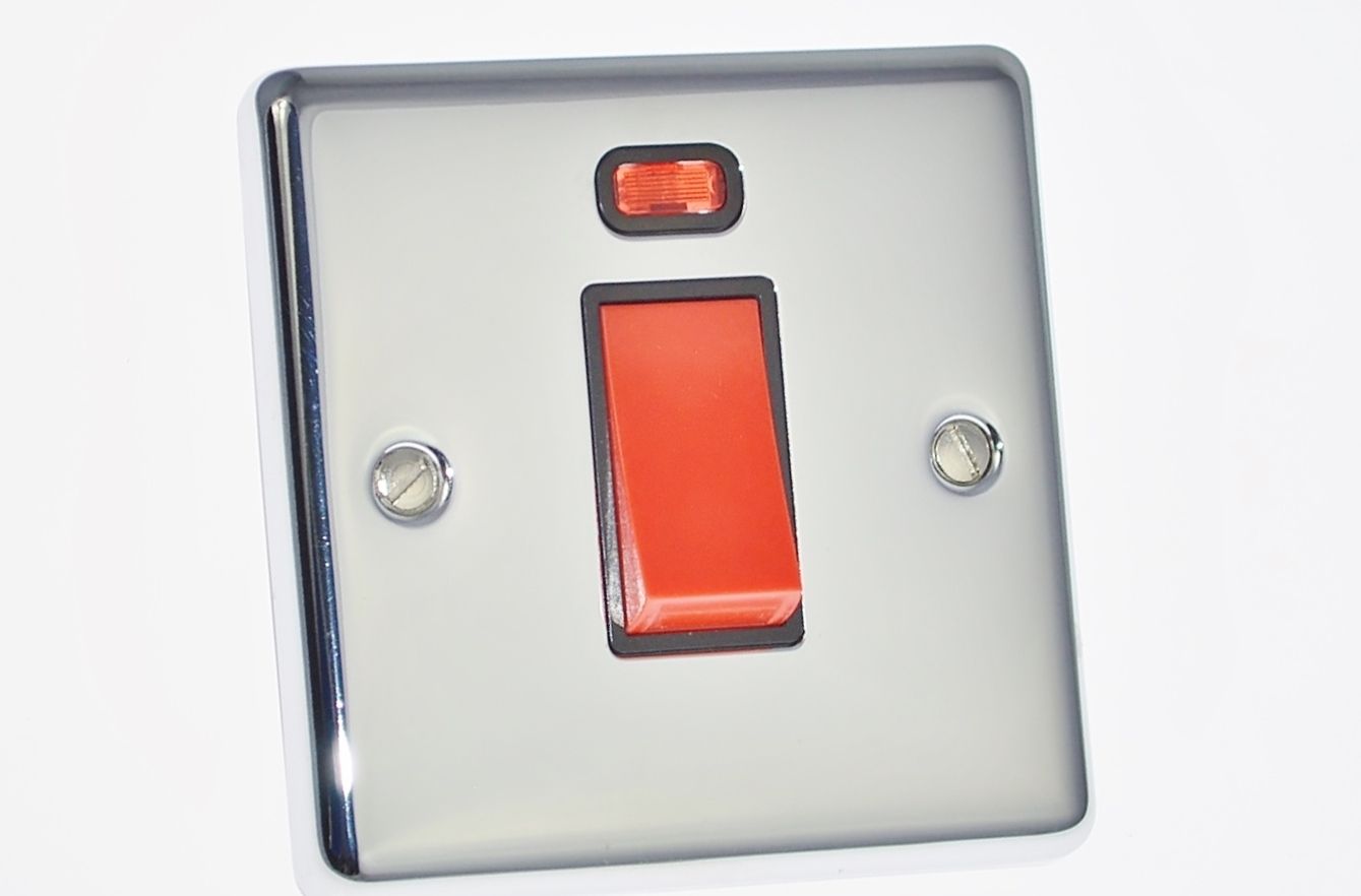 UEP 1 Gang 45Amp Single Cooker Switch Polished Chrome Black Inserts ...