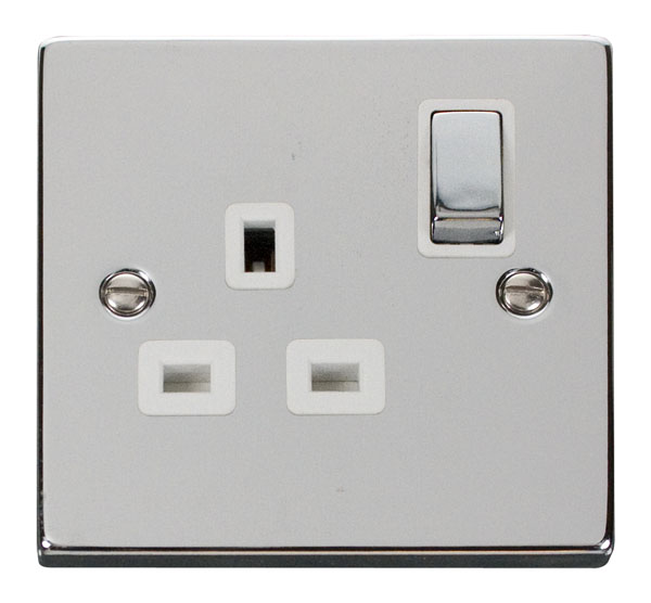 Click Deco Polished Chrome 1 Gang 13A ‘DP’ Single Switched Socket White ...